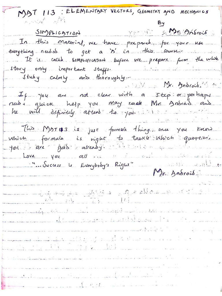 Incomplete Simplified MTH103 Note | PDF