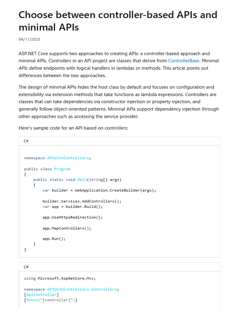 Comparing ASP.NET Core API Approaches | PDF | C Sharp (Programming ...