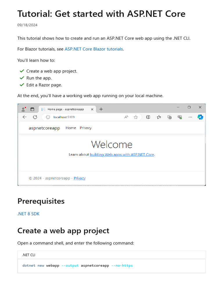 Get Started With ASP - Net Core - Microsoft Learn | PDF