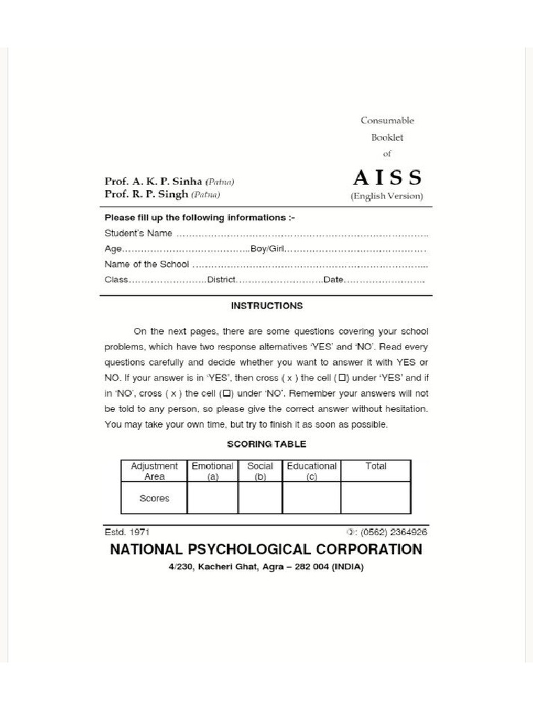 Questionnaire AISS | PDF