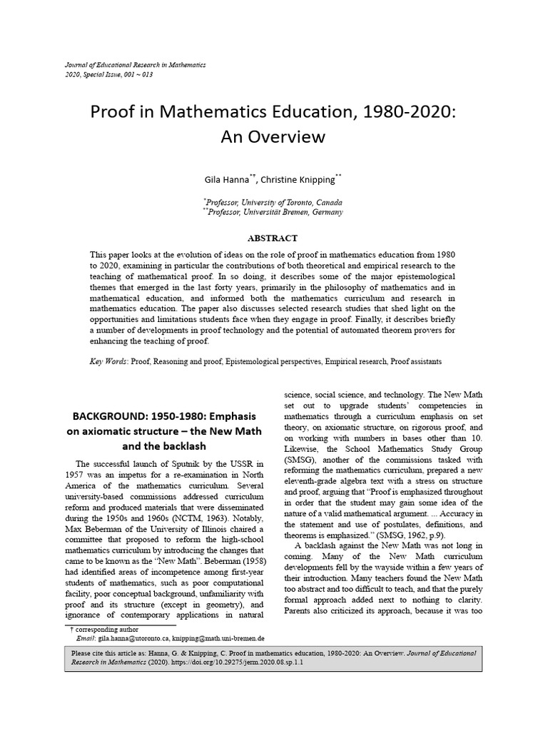 Evolution of Proof in Math Education | PDF | Mathematics | Mathematical ...