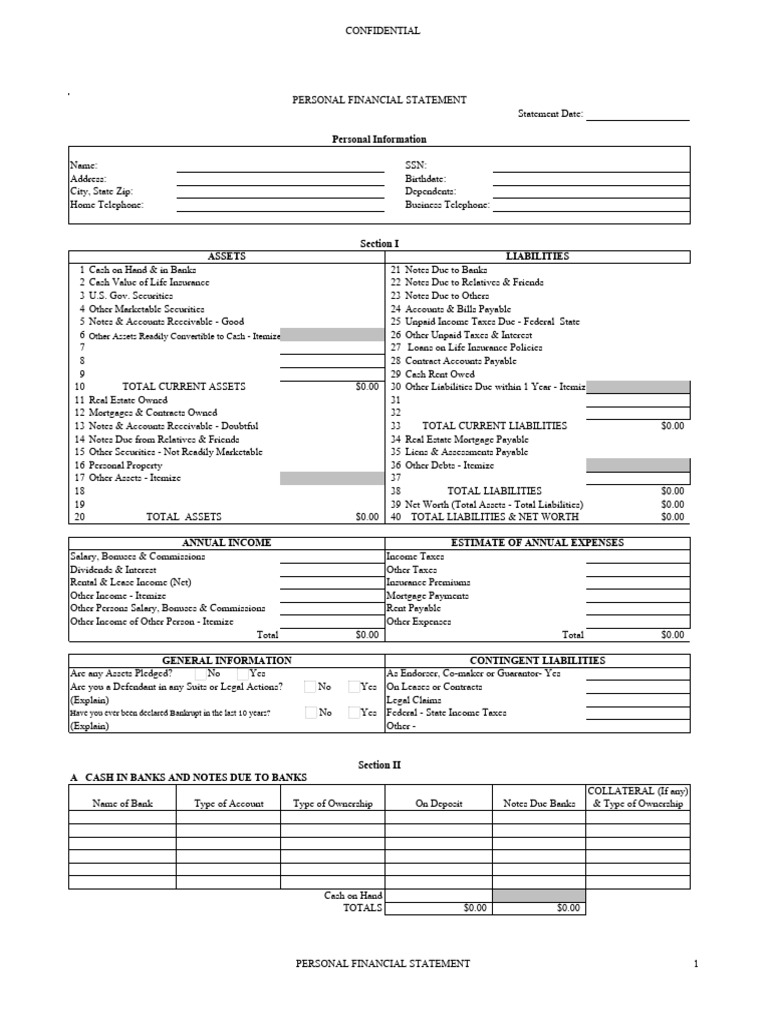 Completed Personal Financial Statement | PDF | Mortgages | Banks