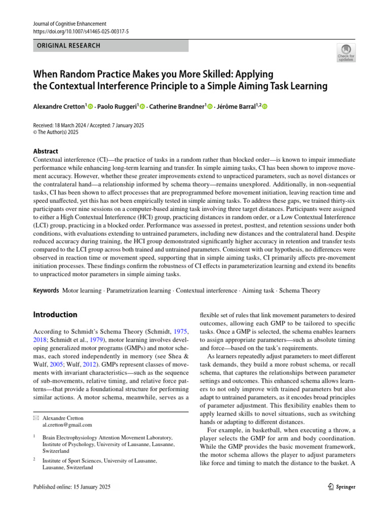 When Random Practice Makes You More Skilled - Applying The Contextual ...