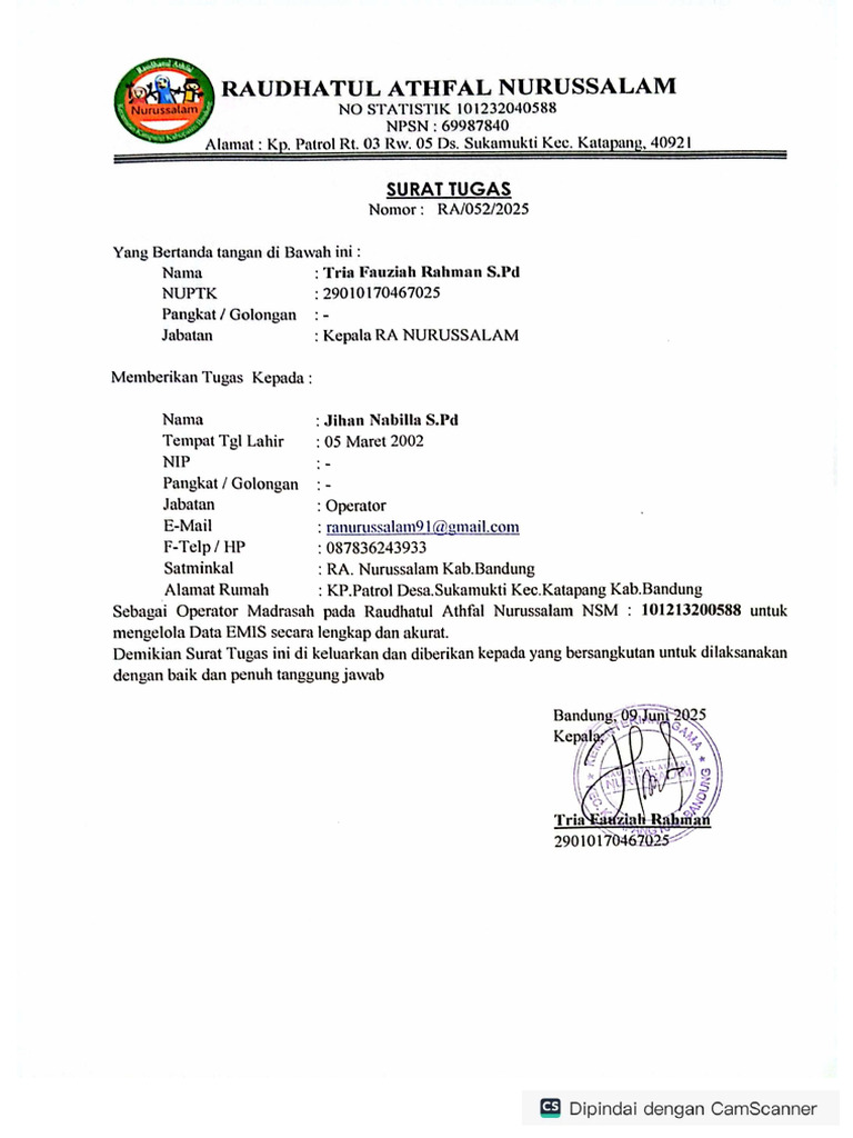 Surat Tugas Operator | PDF