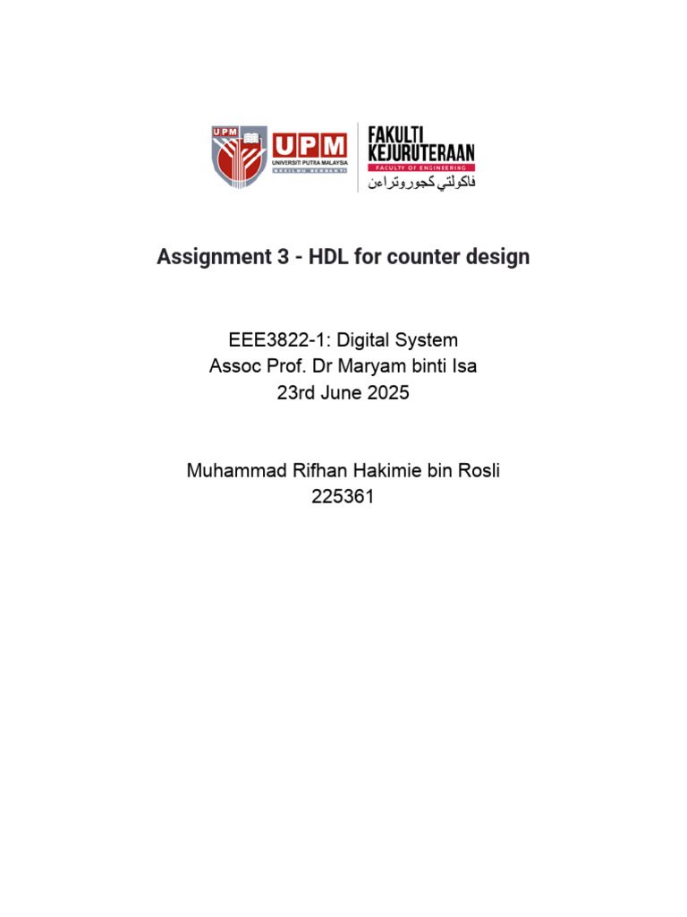 Assignment 3 - HDL For Counter Design | PDF | Electronic Circuits | Computer Memory