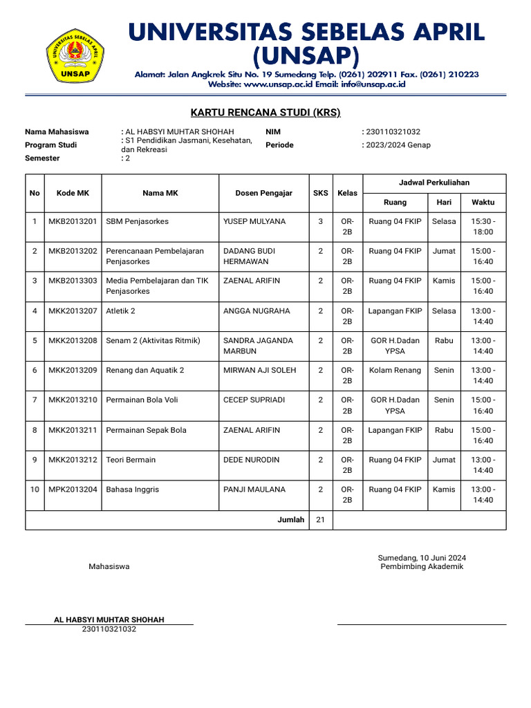 Cetak Laporan KRS Mahasiswa | PDF