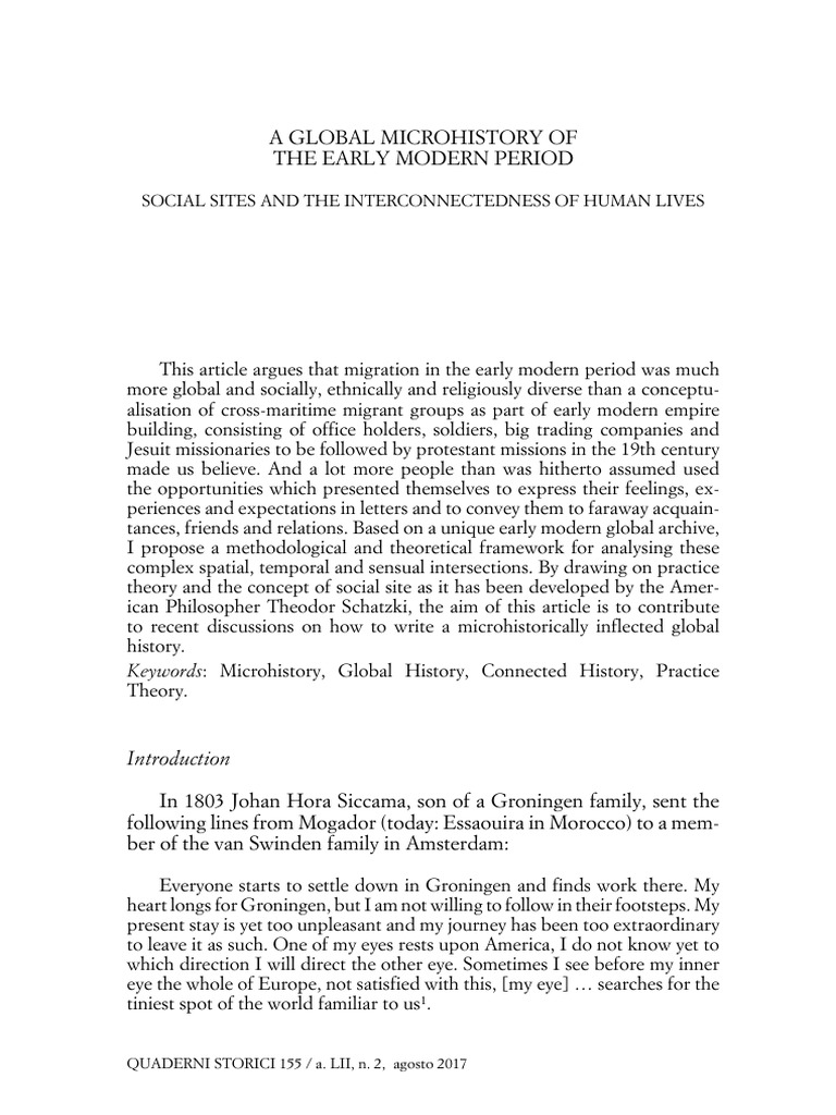 Global Microhistory in Early Modern Migration | PDF | Space | Knowledge