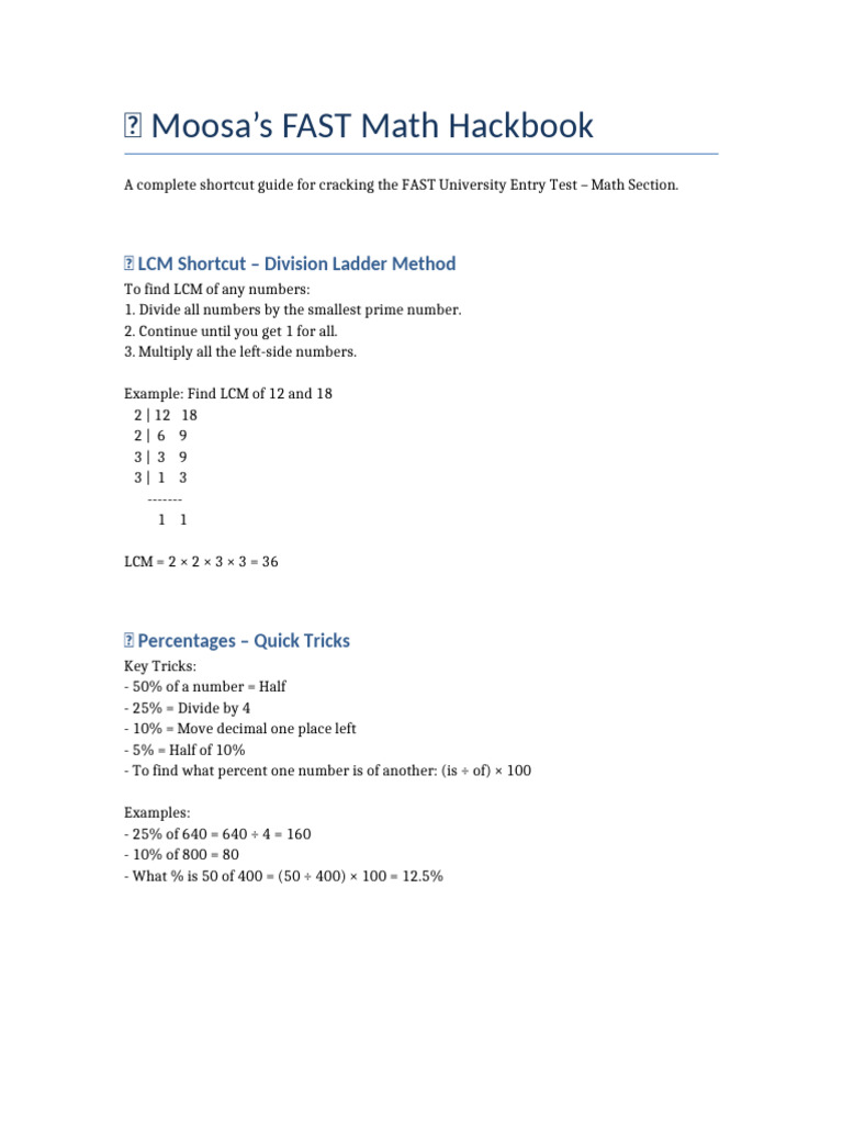 Moosa FAST Math Hackbook | PDF