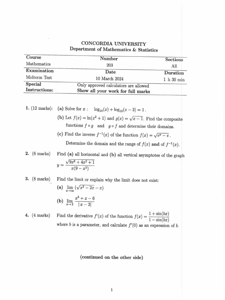 Math 203 MT W24 Solution | PDF