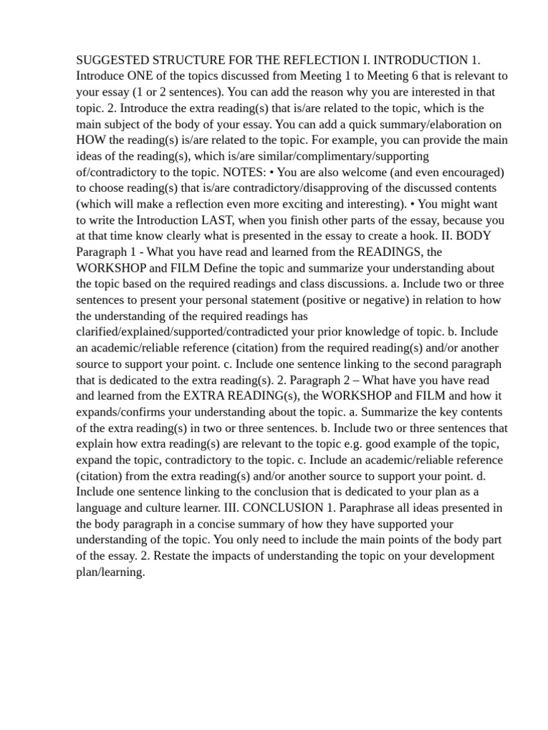 Reflection Structure for Academic Essays | PDF | Essays | Behavior ...