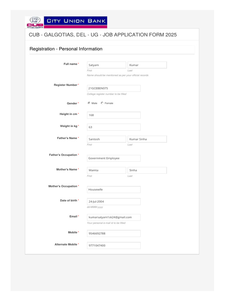 CUB-Job Application Form Executive Cadre | PDF | Diploma