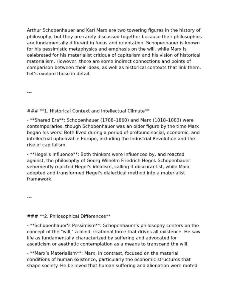 Arthur Schopenhauer and Karl Marx Are Two Towering Figures in The ...