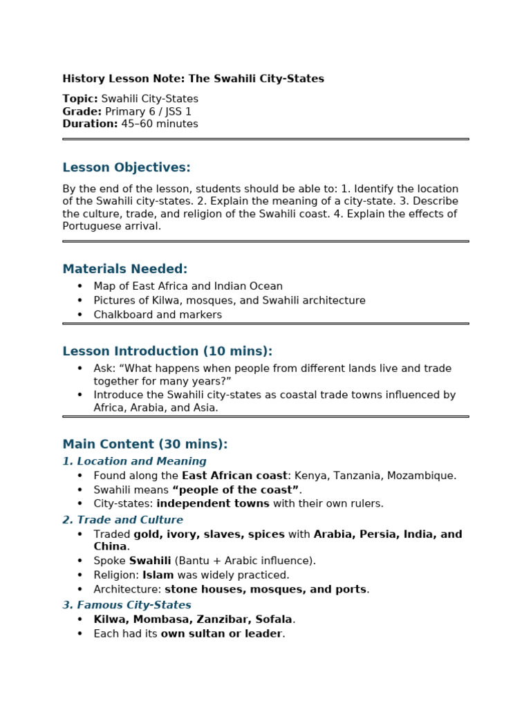 Overview of Swahili City-States | PDF