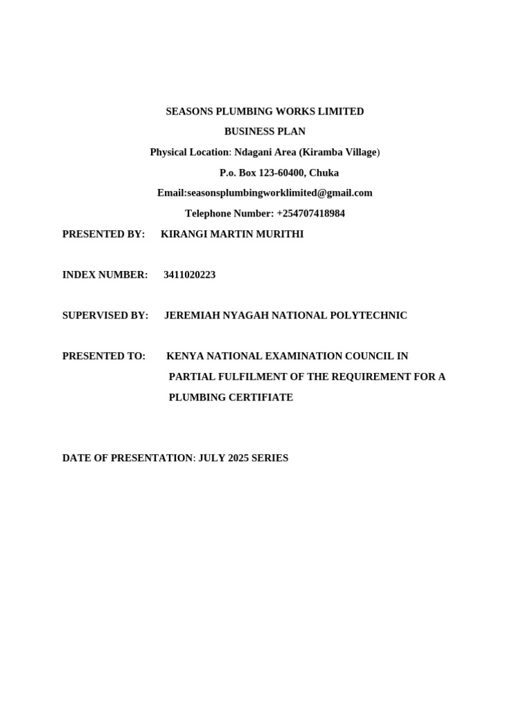 Kirangi Martin Murithi Business Plan | PDF | Sales | Point Of Sale