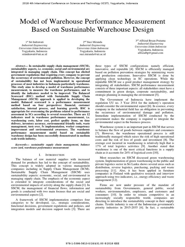 Model of Warehouse Performance Measurement Based On Sustainable ...
