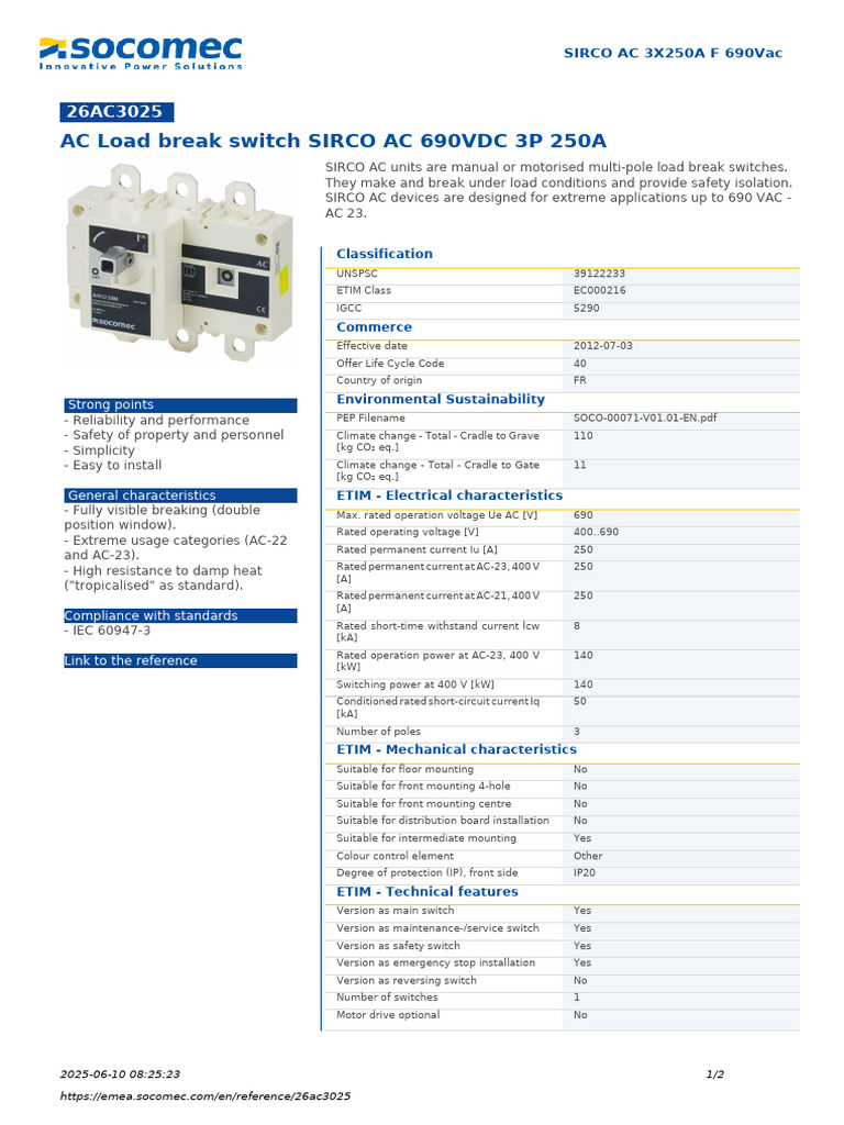 SIRCO AC 3P 250A Load Break Switch | PDF | Switch | Electric Motor