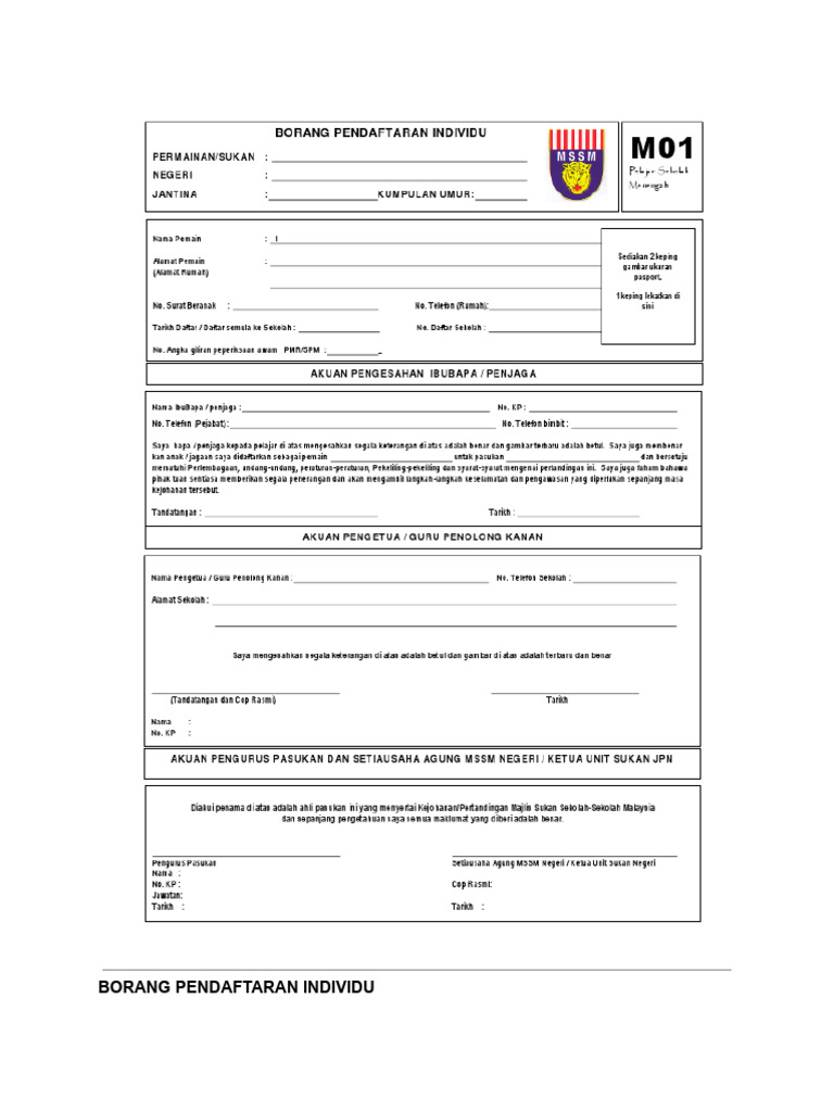Borang Pendaftaran M01-1 | PDF