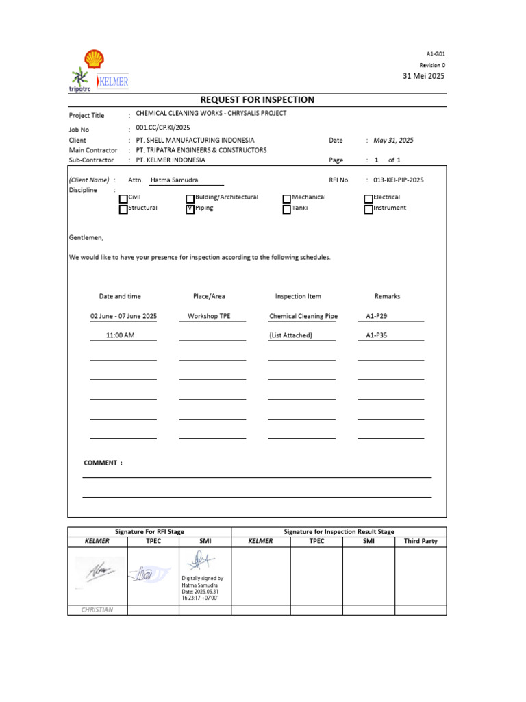 Rfi 013 Kei Pip 2025 Signed | PDF | Process Engineering | Mechanical Engineering