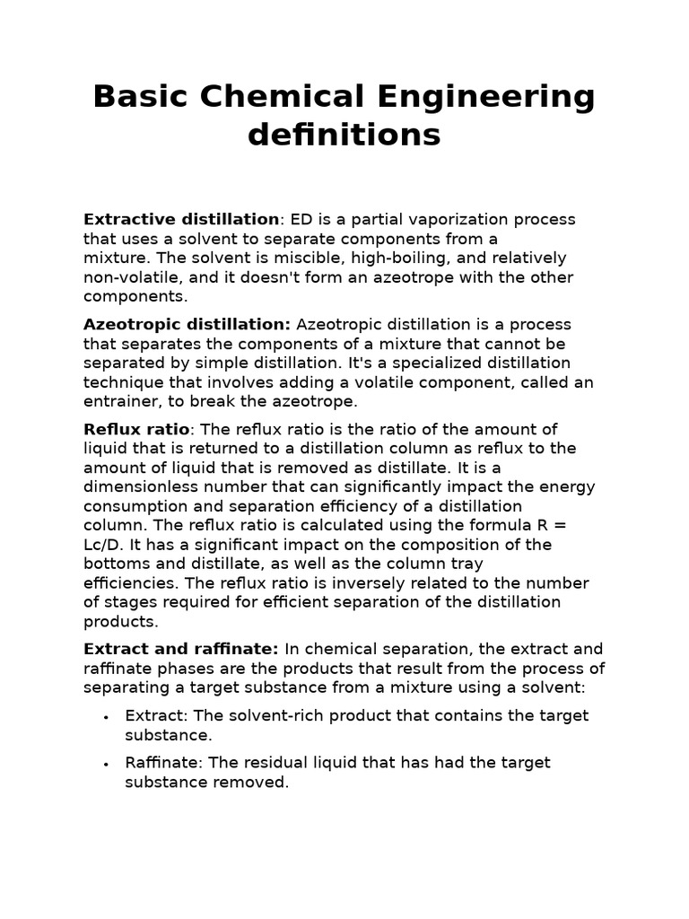 Basic Chemical Engineering Definitions | PDF