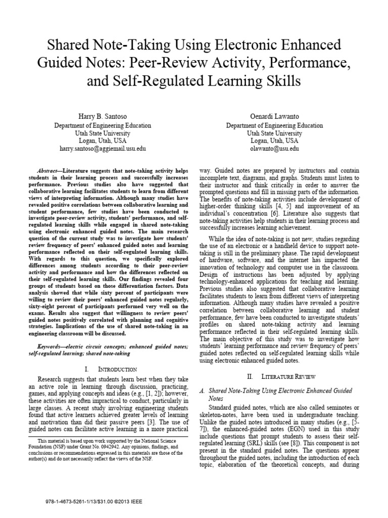 Shared Note-Taking Using Electronic Enhanced Guided Notes: Peer-Review ...