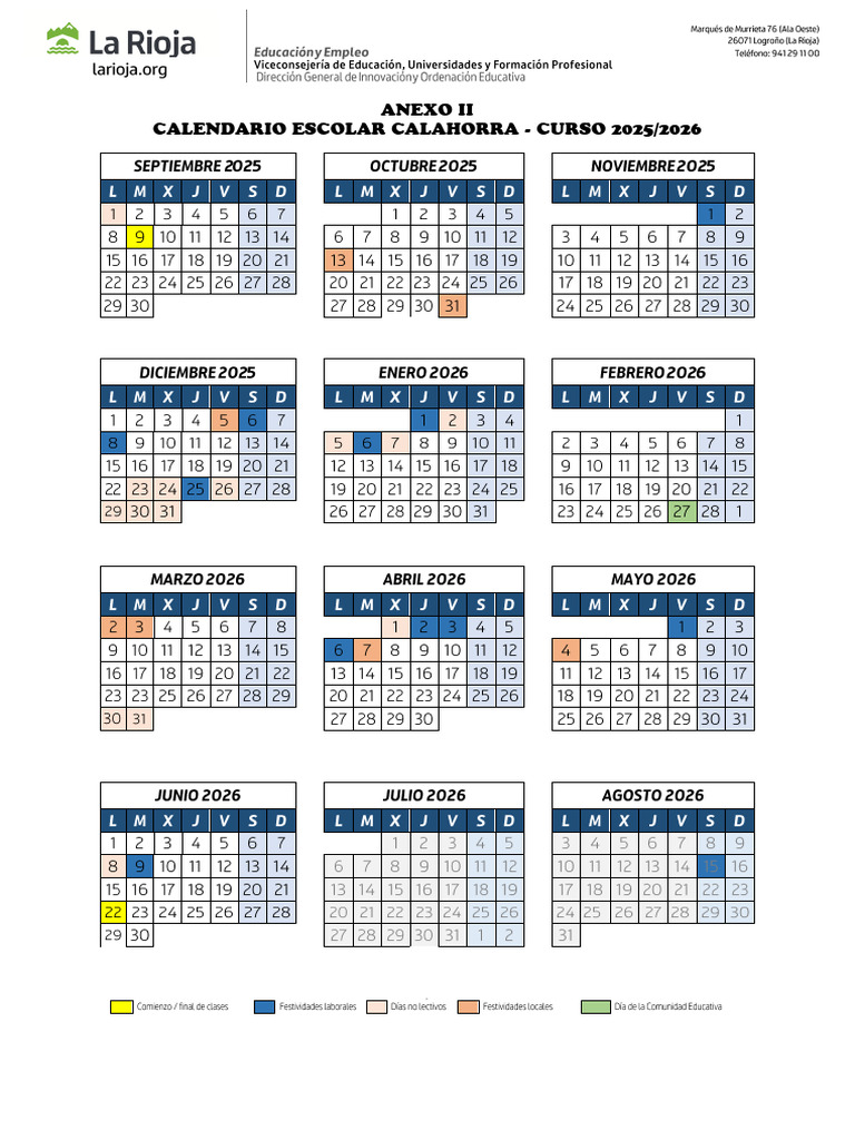 Calendario Escolar Calahorra 2025-2026 | PDF