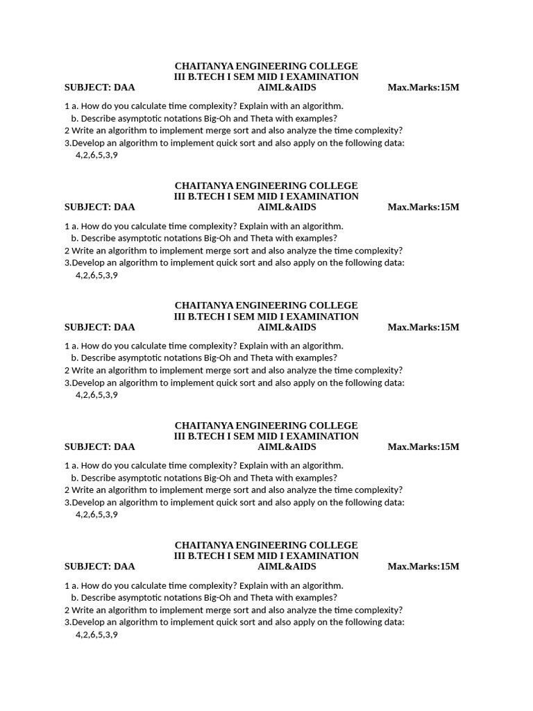 Daa Mid-1 III Ml&Ds 31-Jan-2025 | PDF | Time Complexity | Computational Complexity Theory