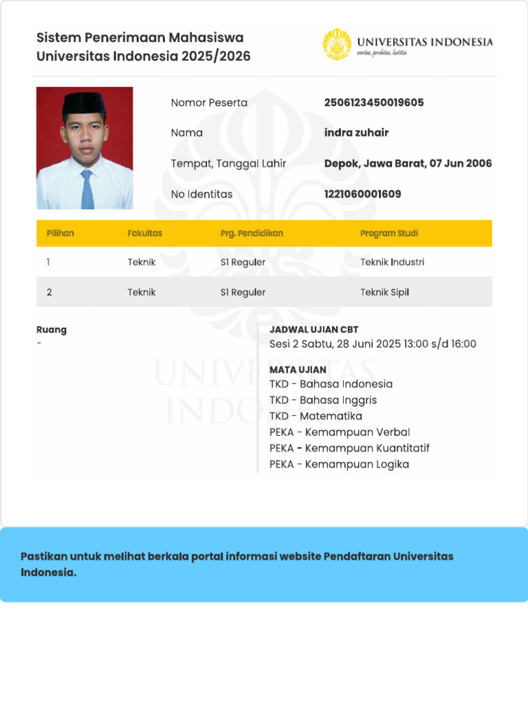 Kartu Simak Ui Indra Zuhair | PDF