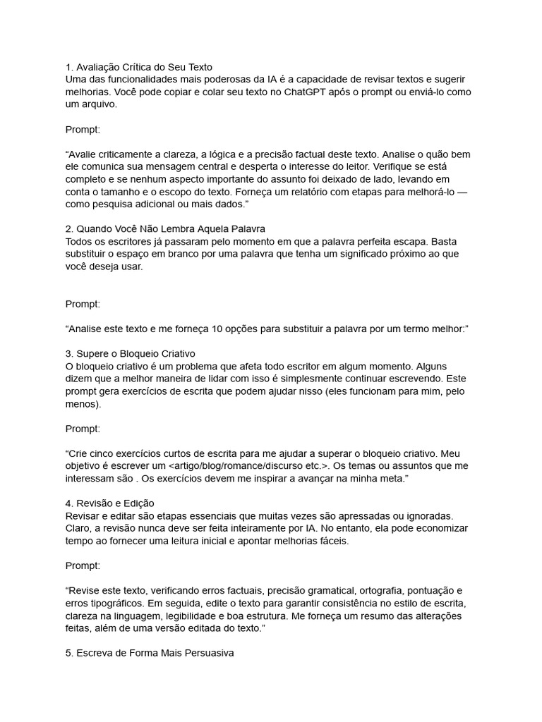 Comando Chatgpt N° 1, para Avaliar Texto | PDF | Revisão
