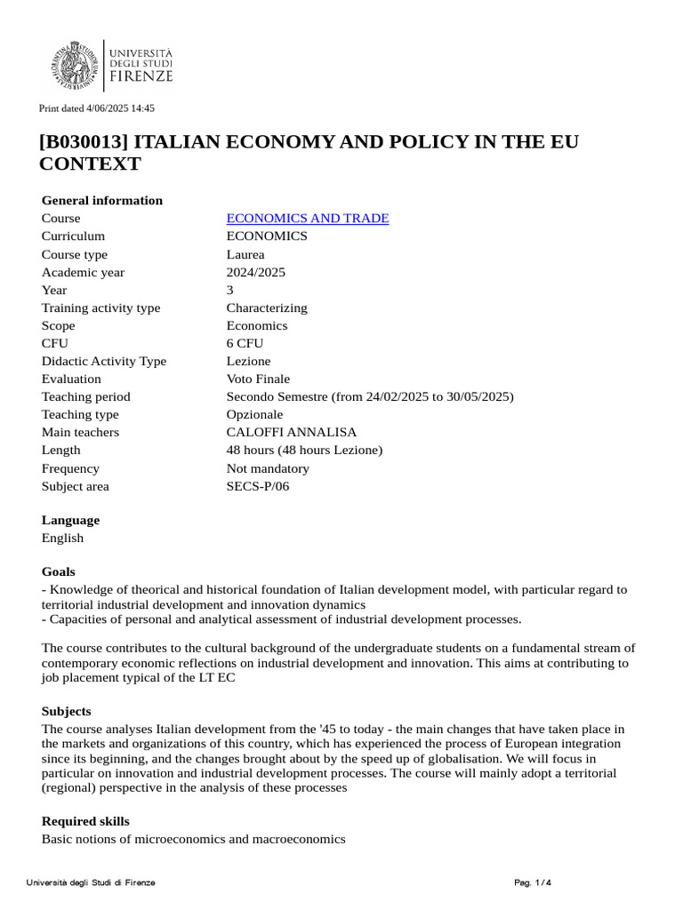 Report ITALIAN ECONOMY AND POLICY IN THE EU CONTEXT | PDF | Italy ...