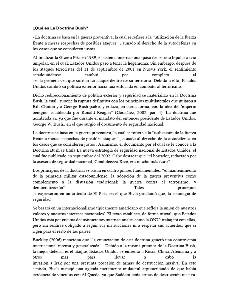 Qué Es La Doctrina Bush | PDF | George W. Bush | Gobierno americano