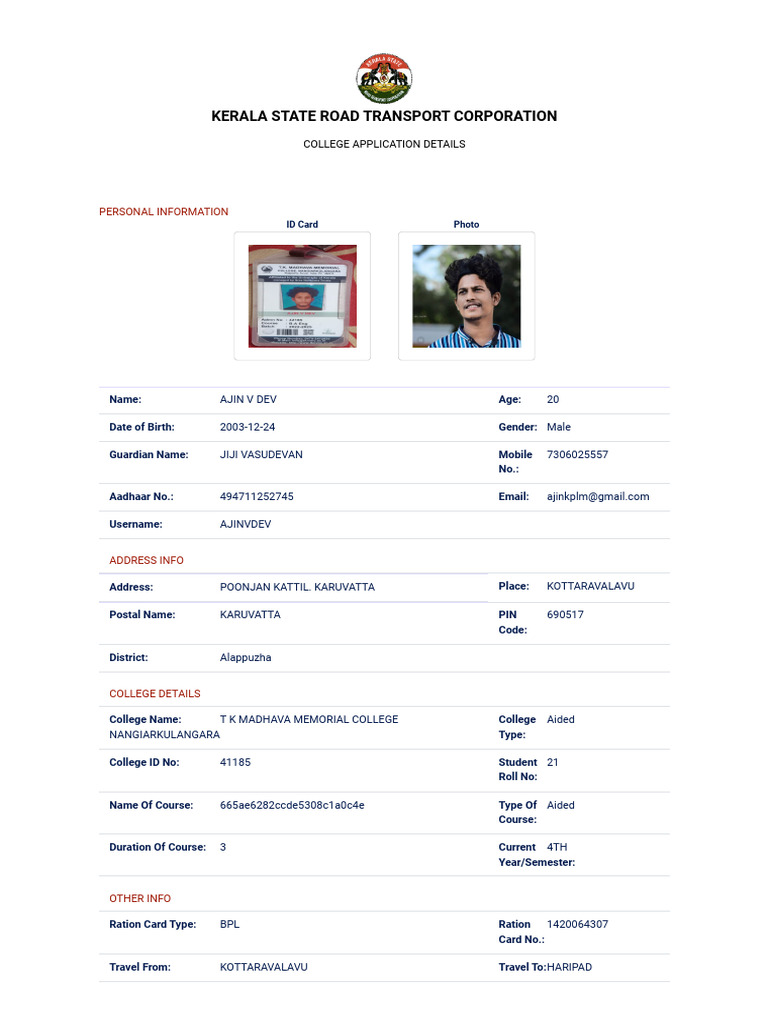 KSRTC - School - College Concession Registration | PDF