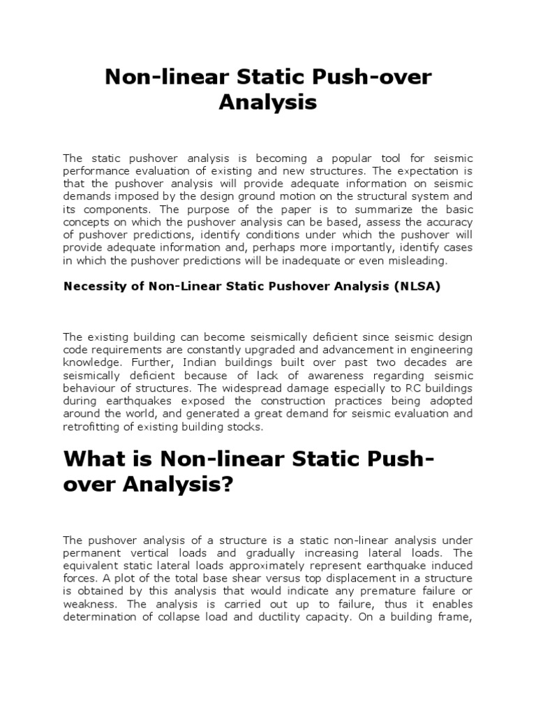 Non-Linear Static Push Over Analysis | PDF | Strength Of Materials ...