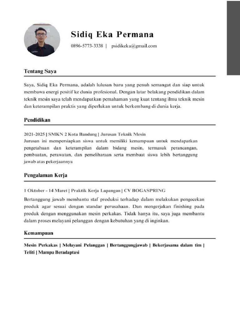 CV Resume - Sidiq Eka Permana - 2025 | PDF