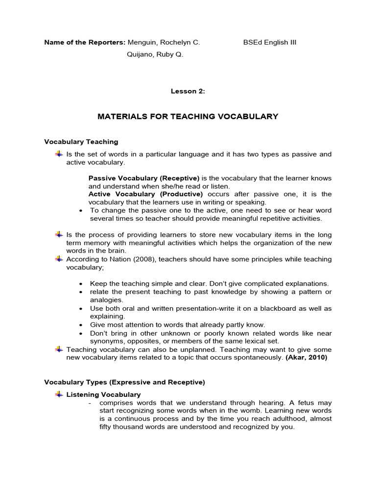 Materials in Teaching Vocabulary | PDF | Vocabulary | Reading Comprehension