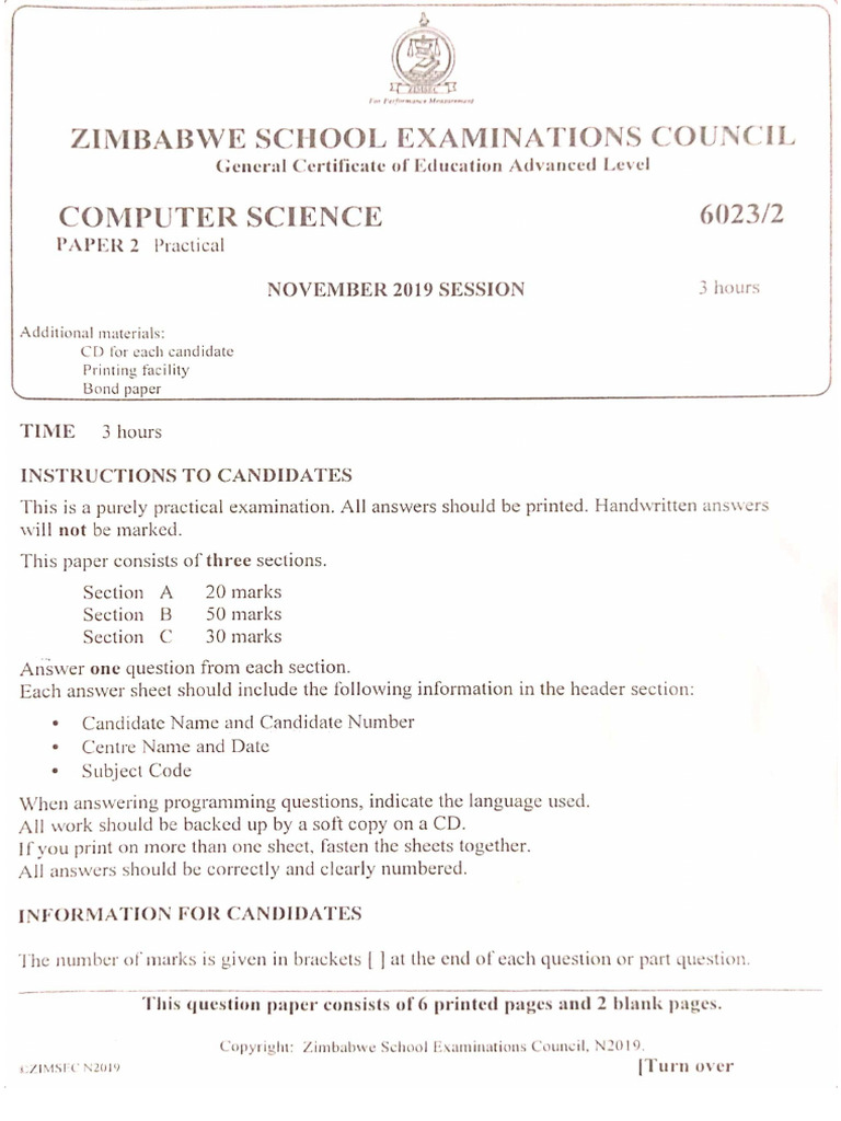 Computer Science N2019 P2 | PDF