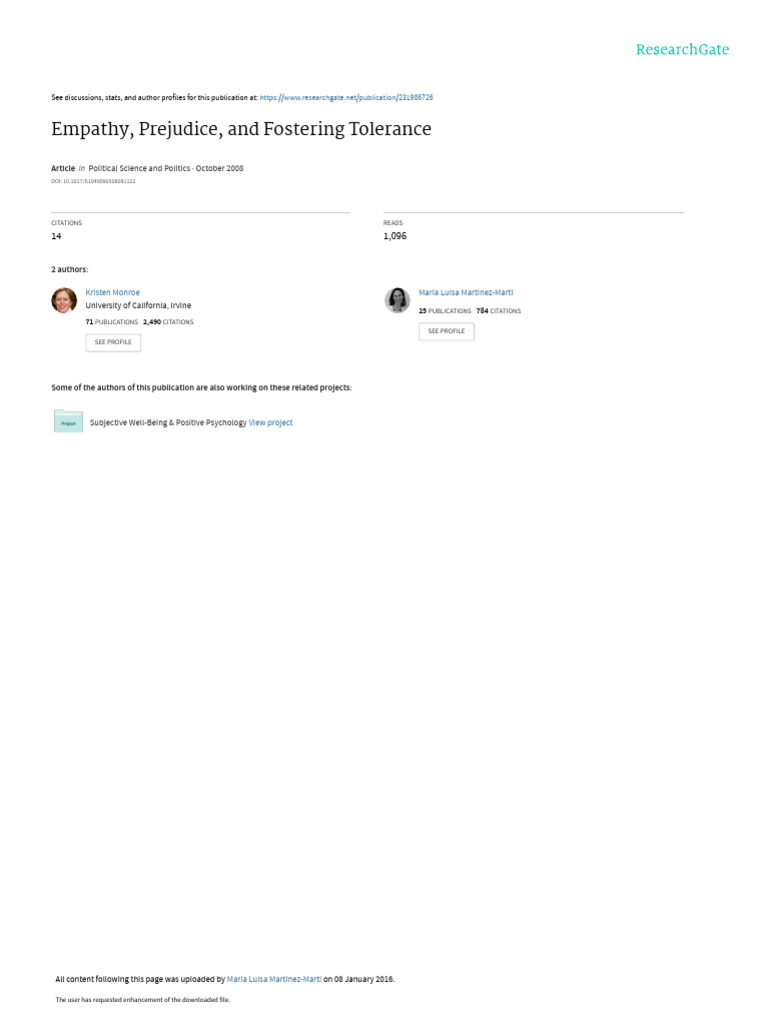 Empathy, Prejudice, and Fostering Tolerance | PDF | Attitude ...