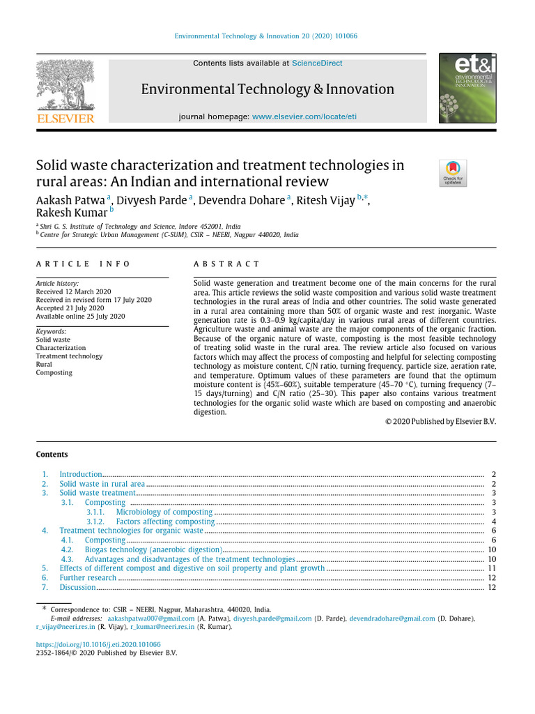 Akash Patwa-Solid Waste Characterization and Treatment Technologies-ETA-2020 | PDF | Compost ...