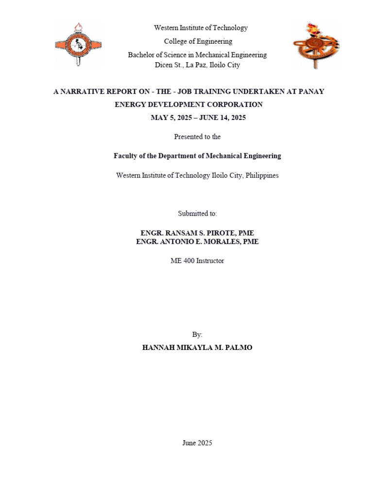 A Narrative Report On On-The-Job Training - Palmo, Hannah Mikayla | PDF ...