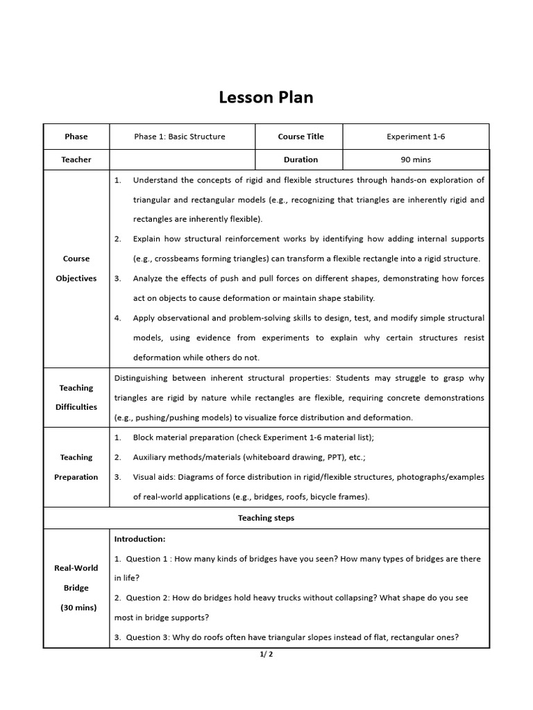 EXAMPLE Structural Mechanics Lesson Plan | PDF | Shape | Force