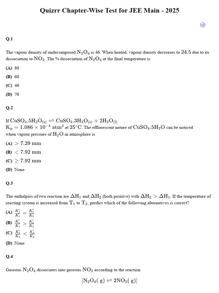 Chemical Equilibrium - Test 3 | PDF | Chemical Equilibrium | Hemoglobin