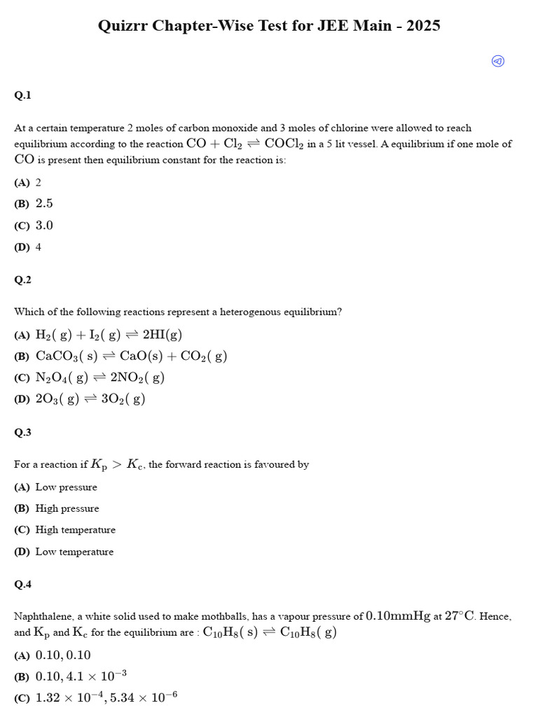 Chemical Equilibrium - Test 2 | PDF | Chemical Equilibrium | Branches ...