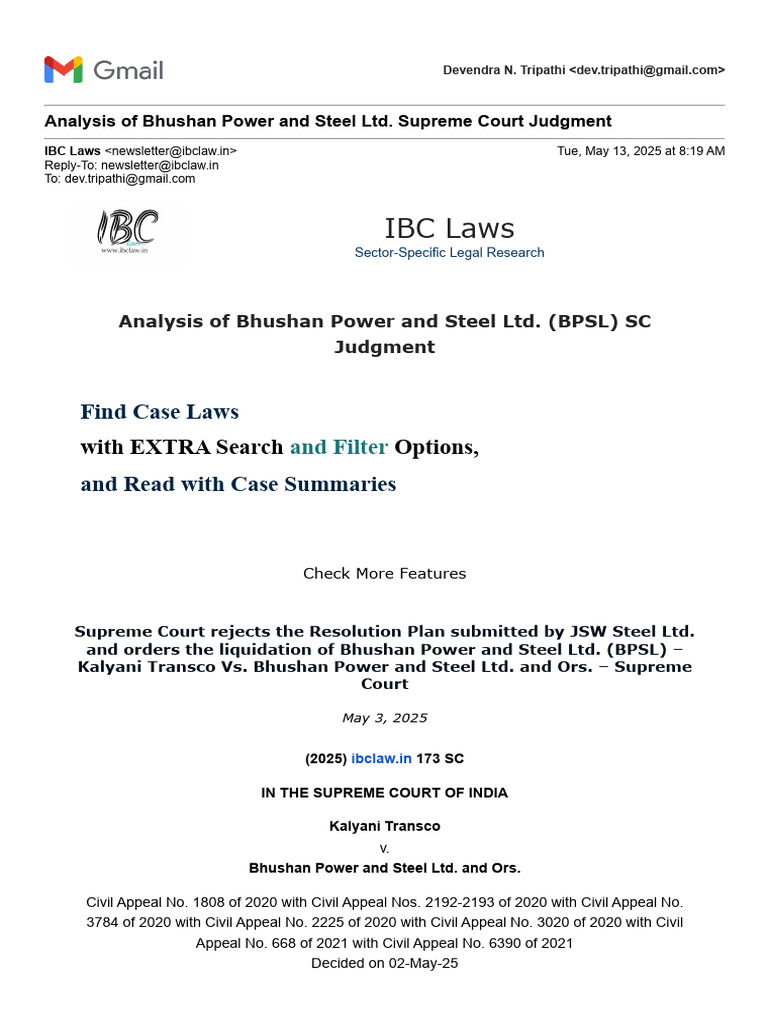 Analysis of Bhushan Power and Steel Ltd. Supreme Court Judgment | PDF ...