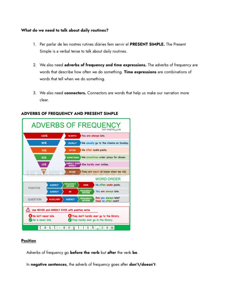 Activitat 7. Daily Routines Explanation | PDF