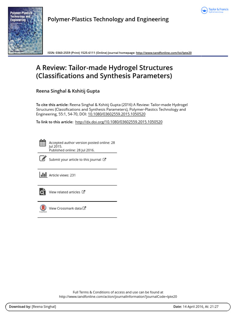 Hydrogel Classification and Synthesis Review | PDF | Polymers | Gel