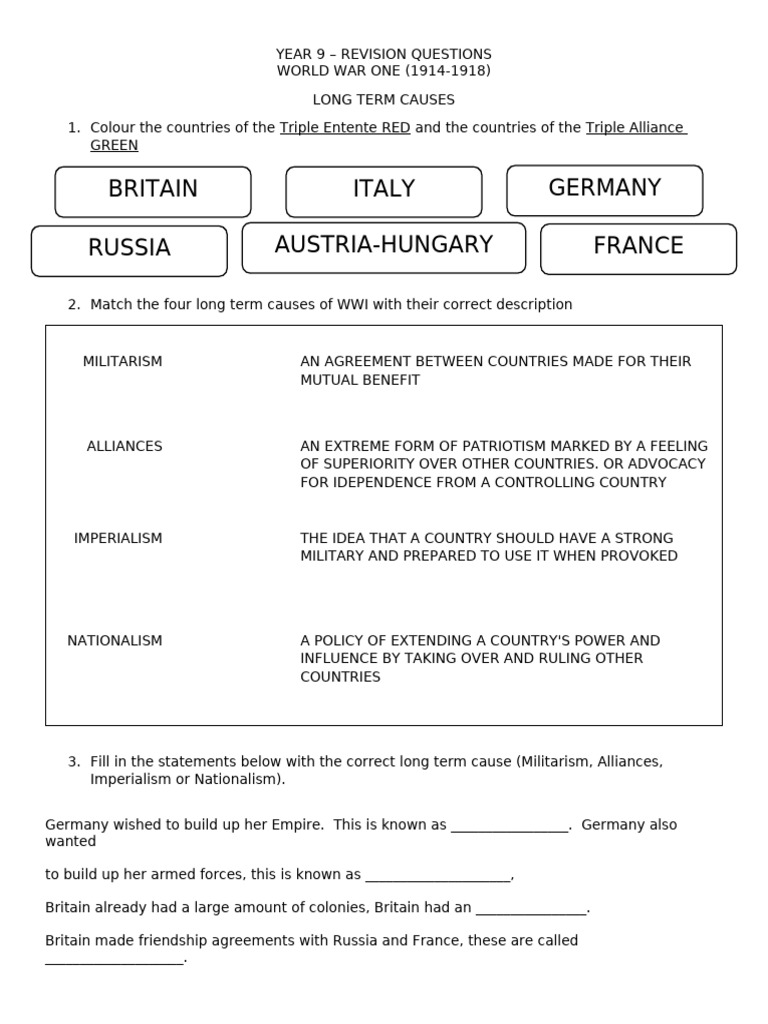 Year 9 Revision Booklet - WW1 | PDF | Austria Hungary | World War I