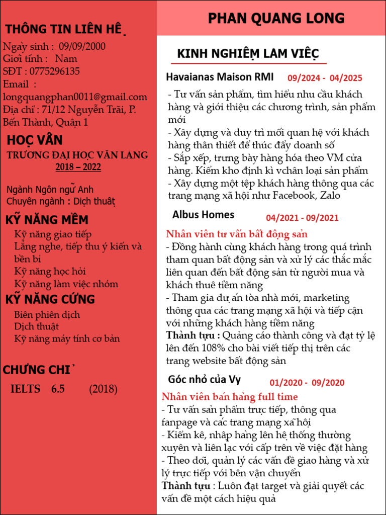 Quang Long - CV | PDF