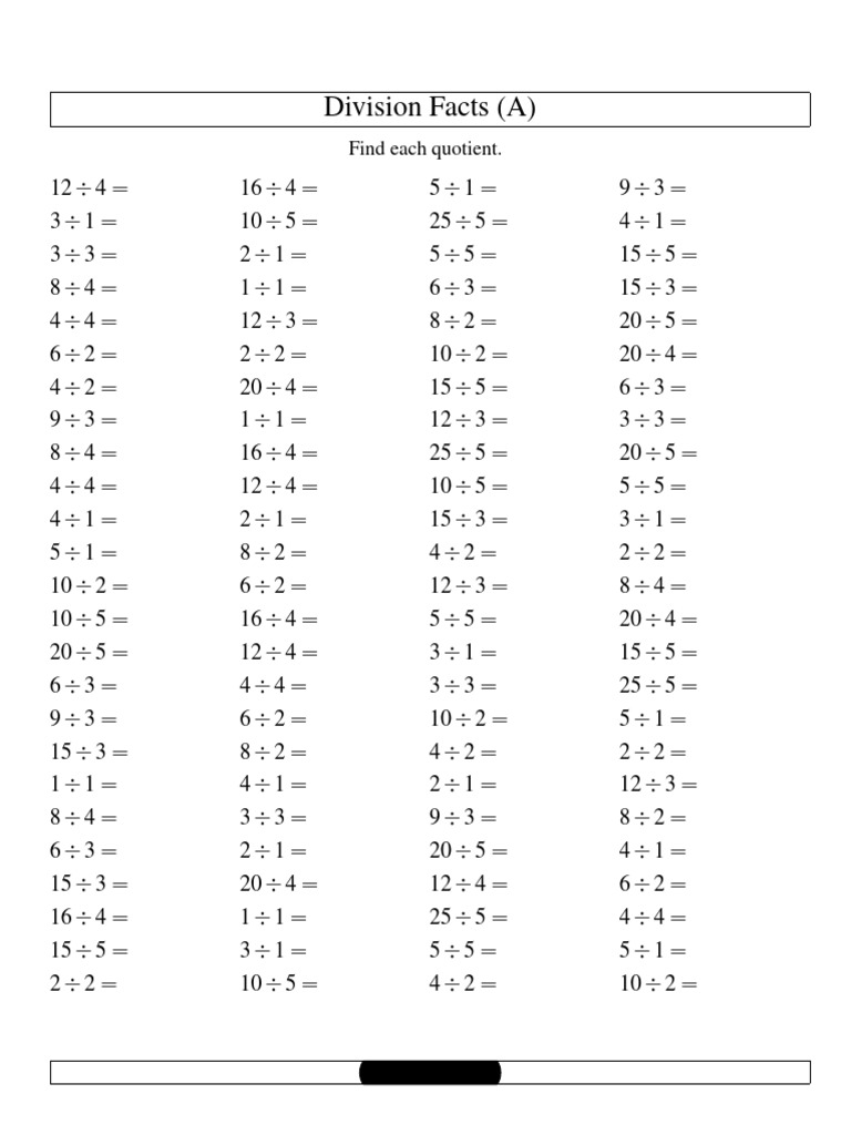 Division Facts 0105 0105 0 All | PDF