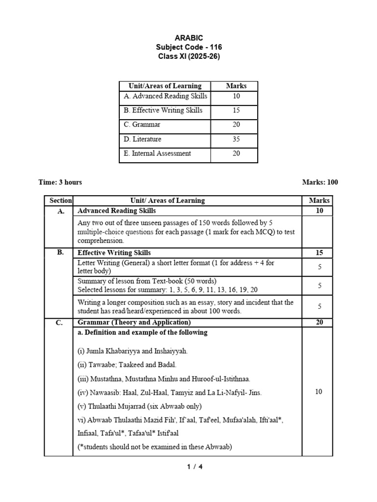 Arabic SrSec 2025-26 | PDF | Multiple Choice | Verb