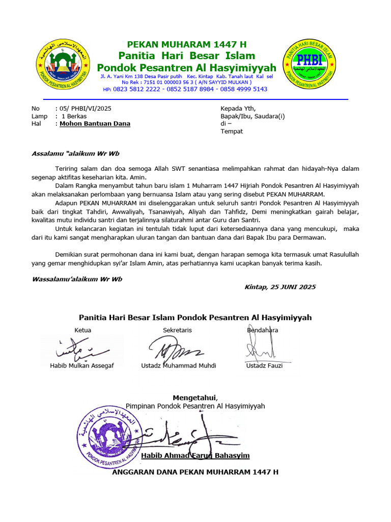 Proposal Perorangan Pekan Muharram 1446 H | PDF