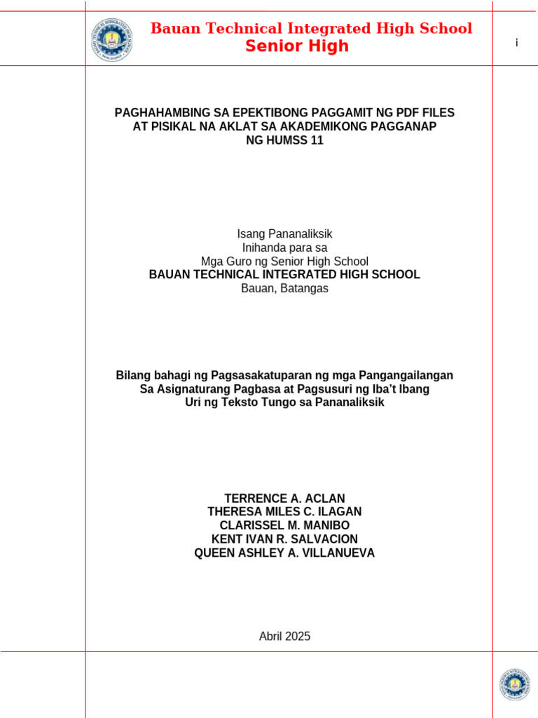 Pangkat 1 - Humss V | PDF